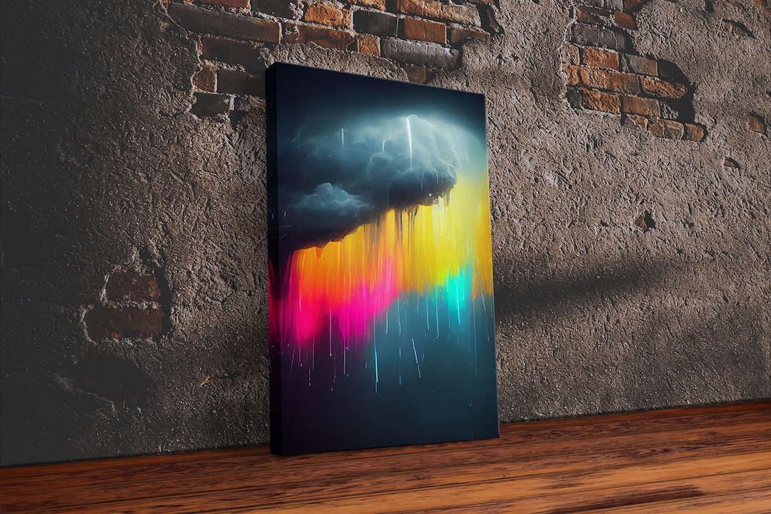 Rainbow in A Rain Cloud, Abstract Art Canvas Print, Lightning, Rain ...