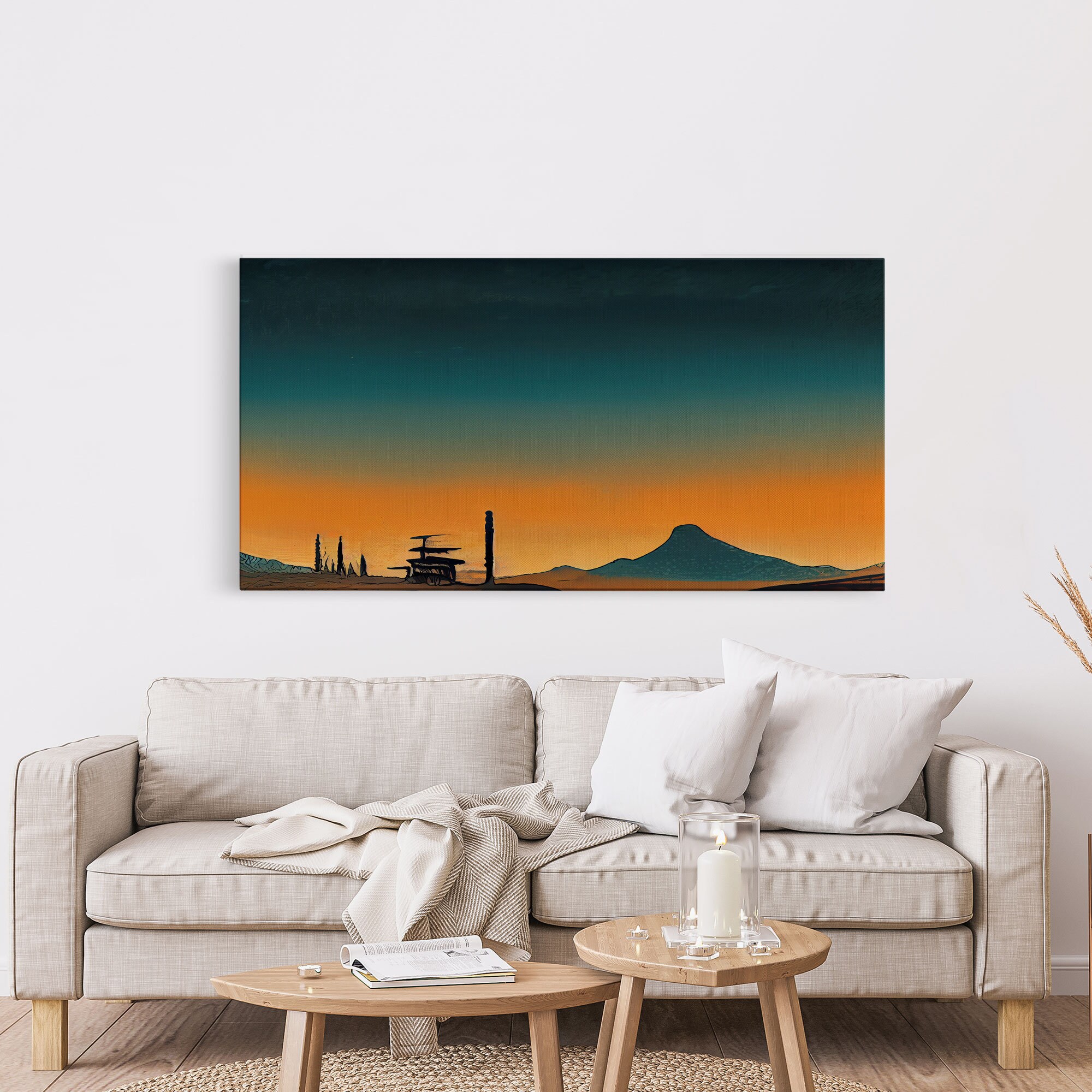 Orange and Teal Sunset Abstract Art Framed Ready to Hang - Etsy