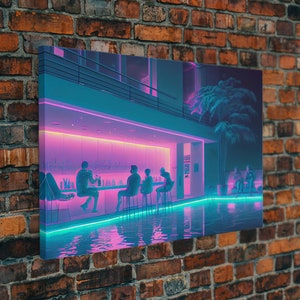 The Lounge - Vaporwave Bar Decor, Framed Canvas Print, Pastel Synthwave ...