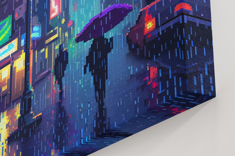 Rainy Day Pixel Art Cyberpunk Pixel City Framed Canvas - Etsy