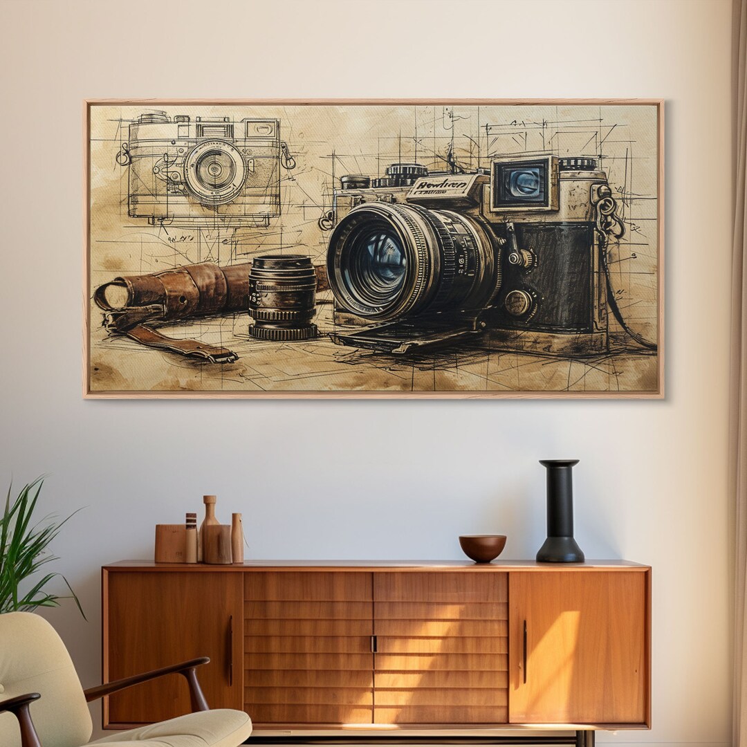 Unique Camera Wall Art Framed Canvas Print, 1970s Camera Diagram Print ...