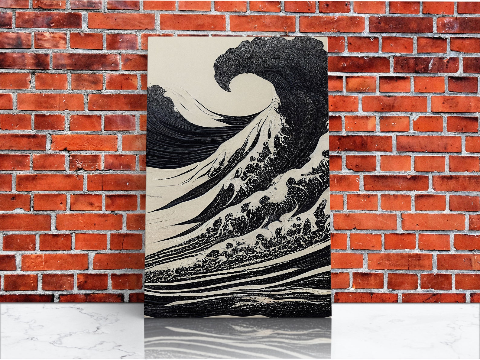 Black and White Tsunami Waves Japanese Style Art Framed - Etsy