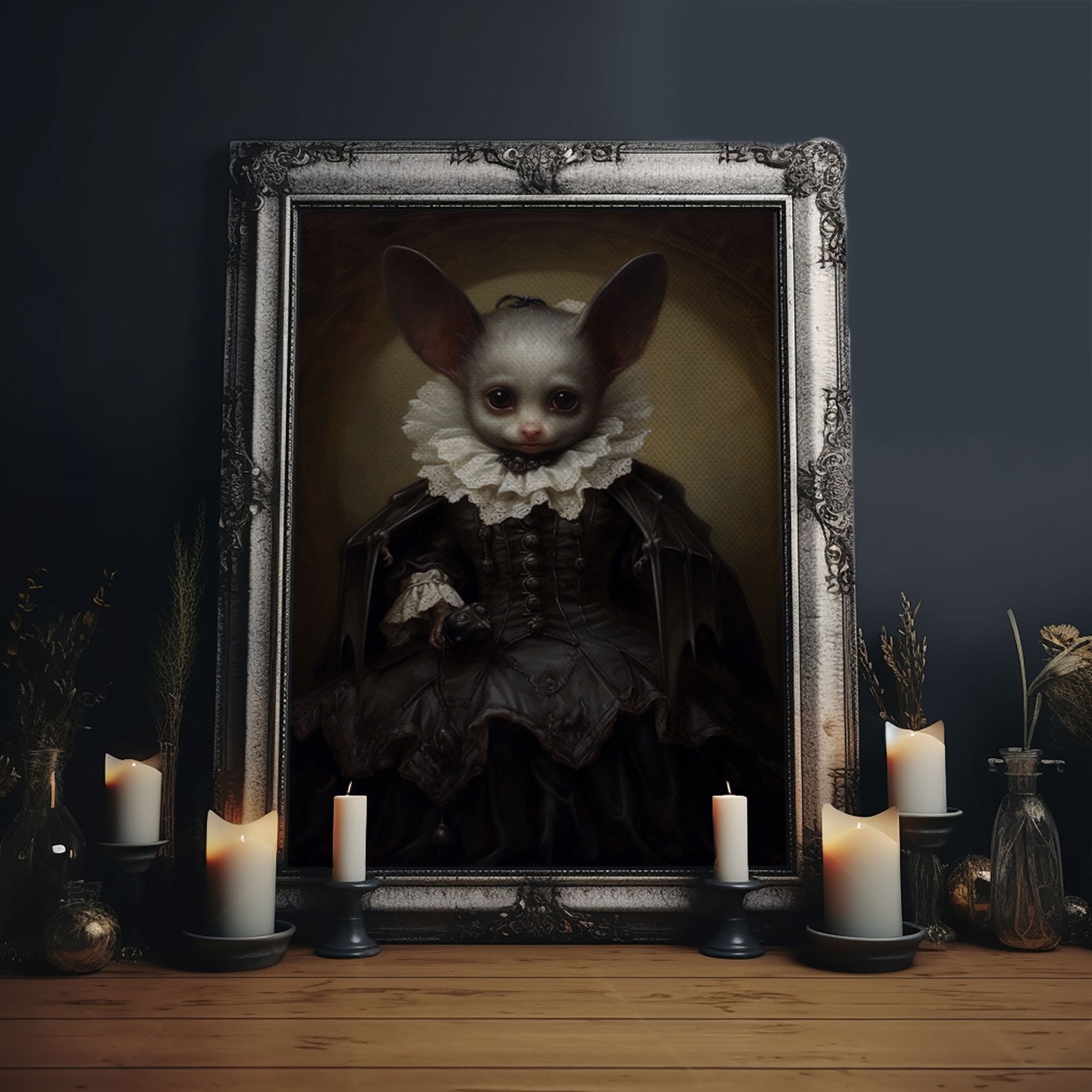 Cute Vampire Bat Painting, Vintage Canvas, Art Canvas Print, Dark ...