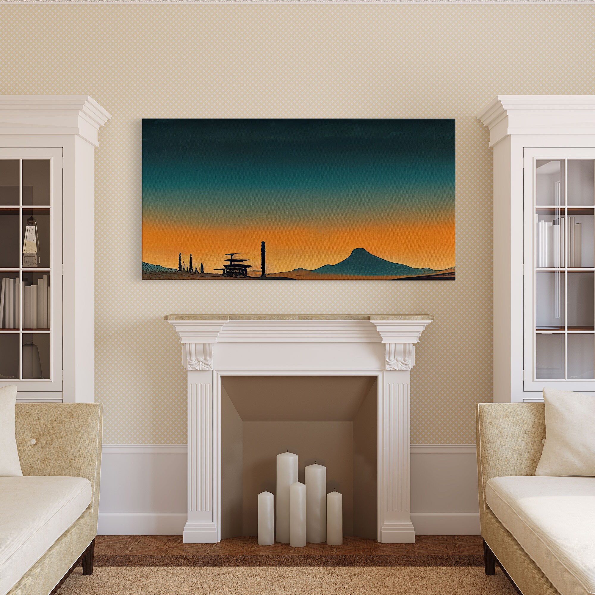 Orange and Teal Sunset Abstract Art Framed Ready to Hang - Etsy