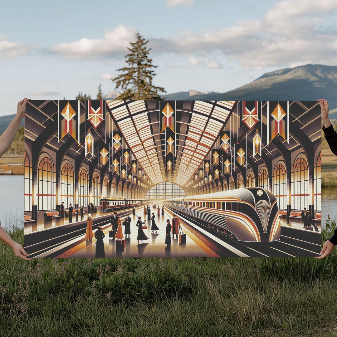 Art Deco Train Station - Retro Decor - Framed Canvas Print - Subway Art ...