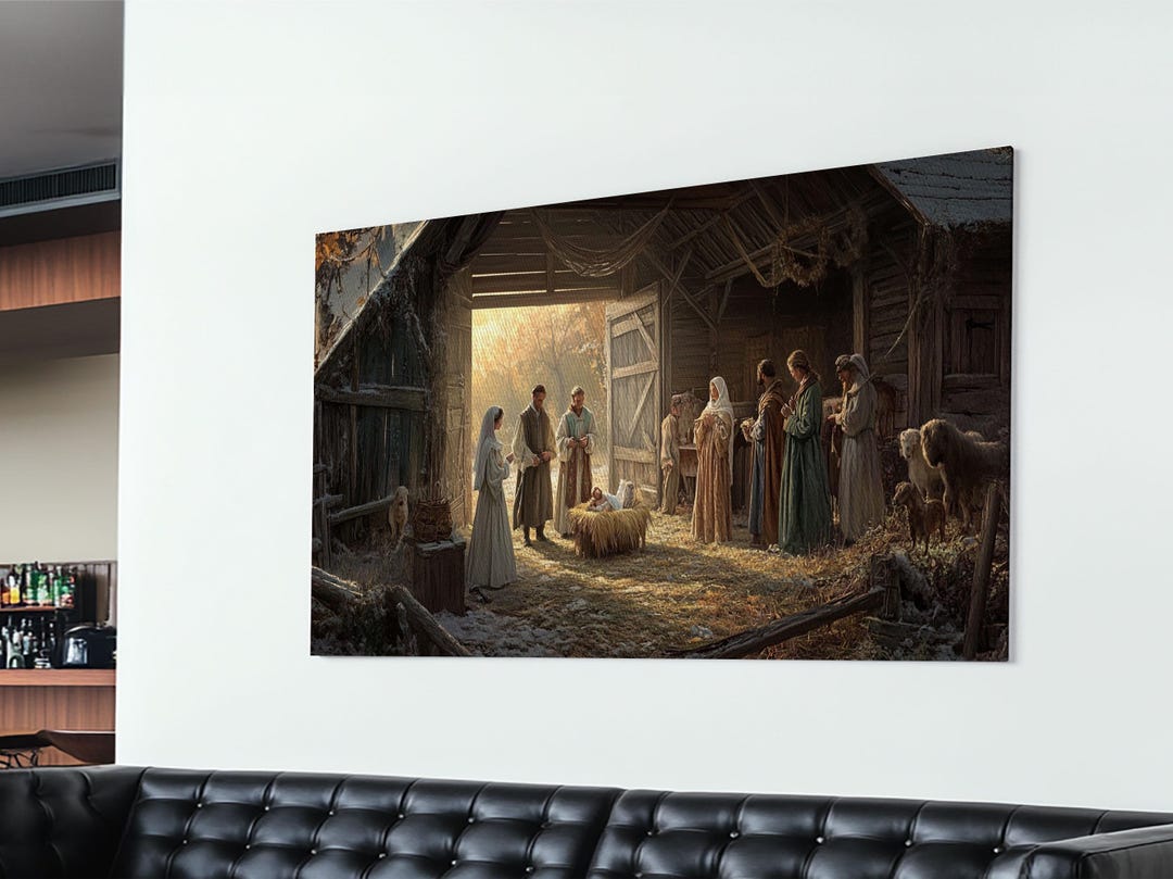Christmas Nativity Wall Art, Framed Canvas Print, Nativity Oil Painting ...