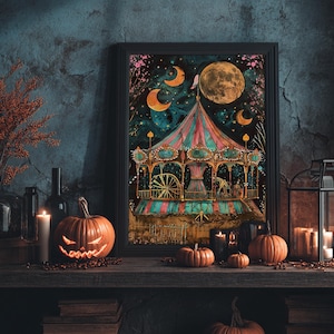 Spooky Haunted Carnival, Halloween Framed Canvas Print, Halloween Art ...