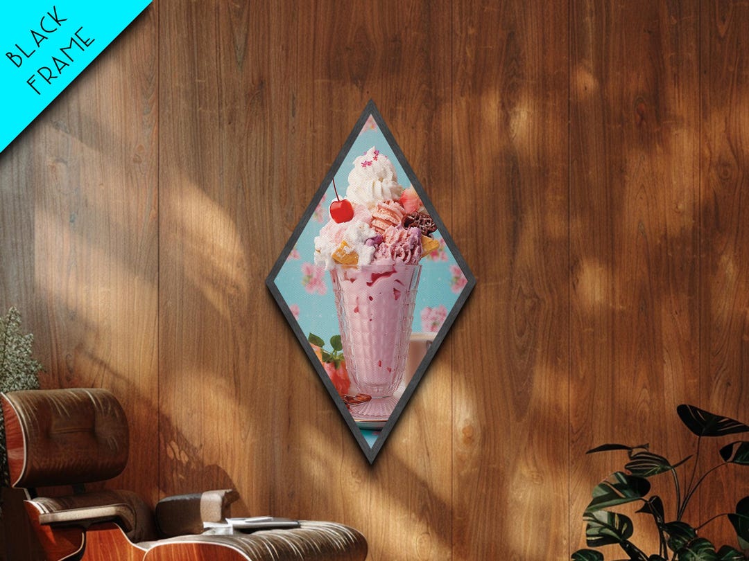 Retro Ice Cream Sundae | Canvas Art Print Whimsical Dessert Wall Decor ...