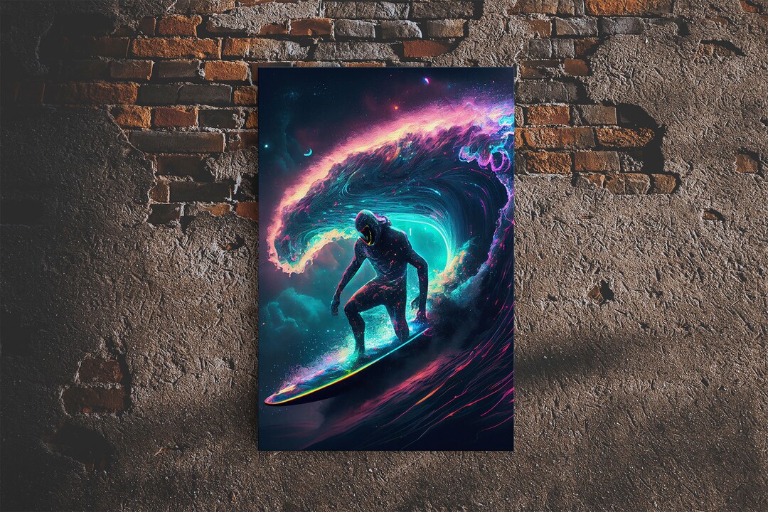 Astronaut Surfing the Stars, Cosmic Surfer, Galaxy Art, Framed Canvas ...