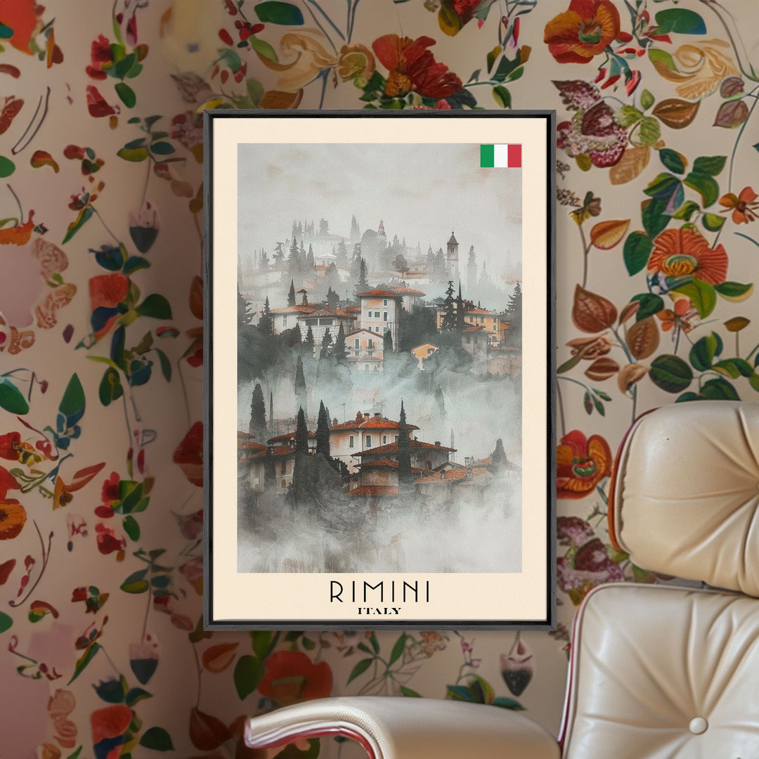Rimini Italy Travel Poster Framed Canvas Print, Watercolor Painting ...