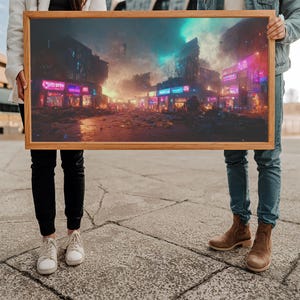 Destitute Cyberpunk City With Neon Signs Wall Art, Bladerunner Vibes ...