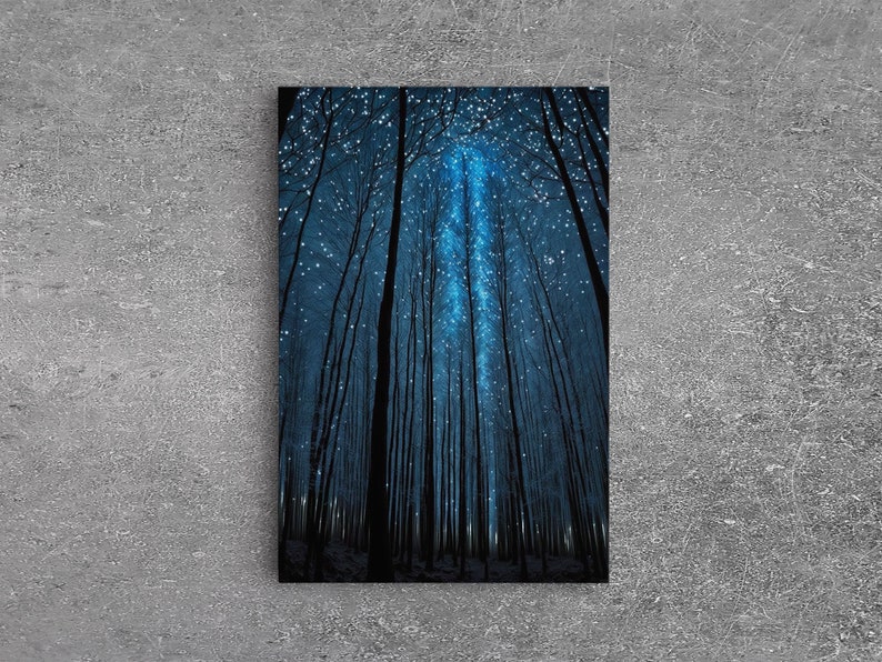 Birch Tree Forest at Night Starry Night Sky Framed Canvas - Etsy
