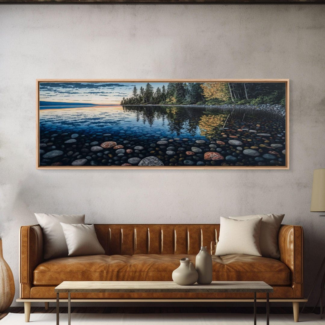 Pacific Northwest Stream or River Watercolor Panoramic Canvas Print ...