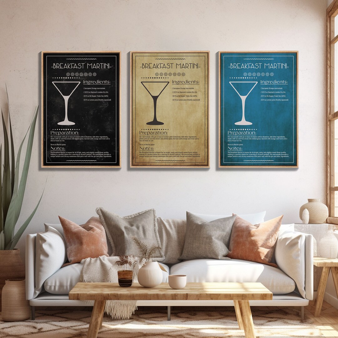 Breakfast Martini Bar Cart Art Bar Decor Framed Canvas Print Blueprint ...