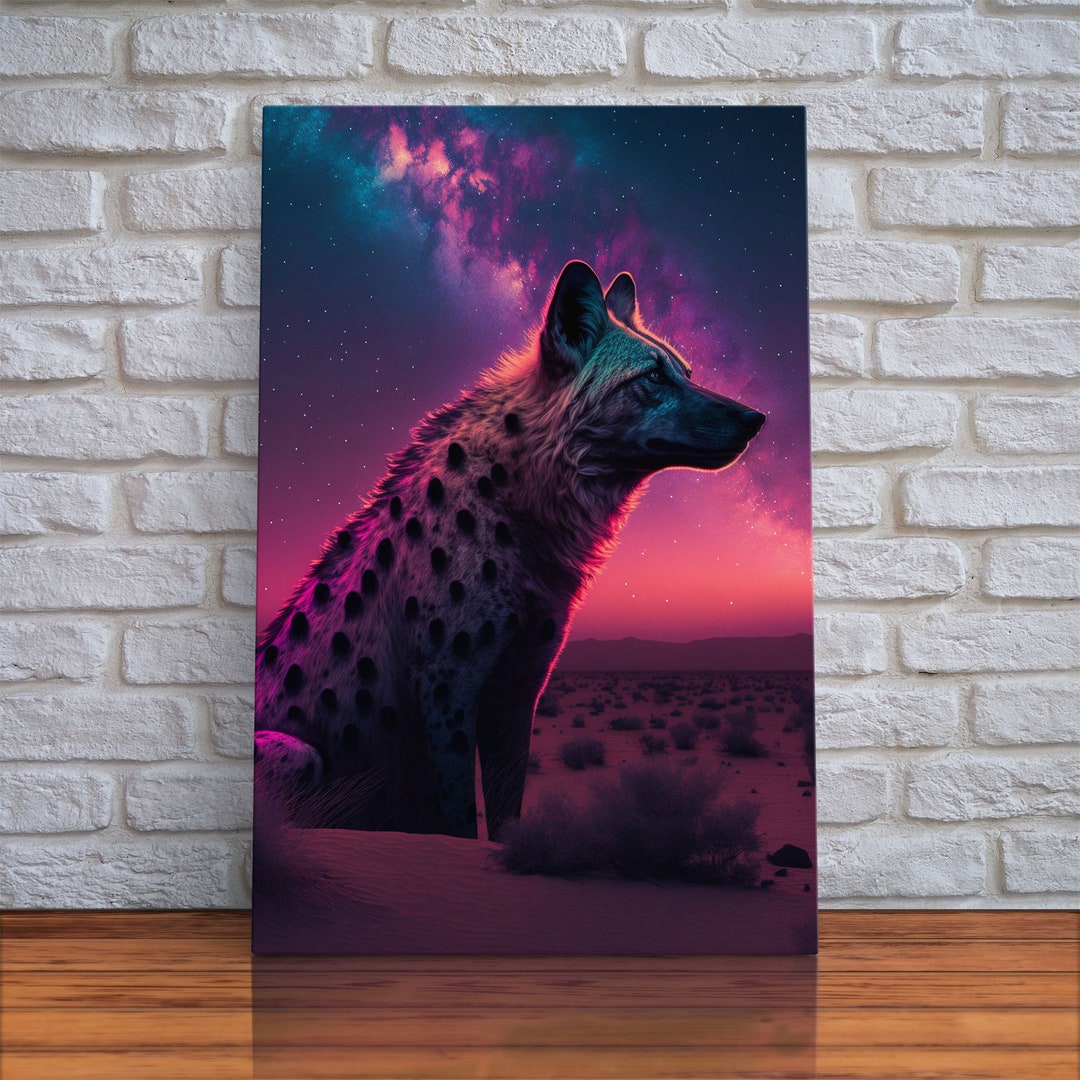 Portrait of a Neon Hyena, Laughing Hyenas, Framed Canvas Print, Unique ...