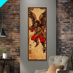 Samurai Warrior With Eagle Wings - Skinny Art Tall Art Framed Canvas ...