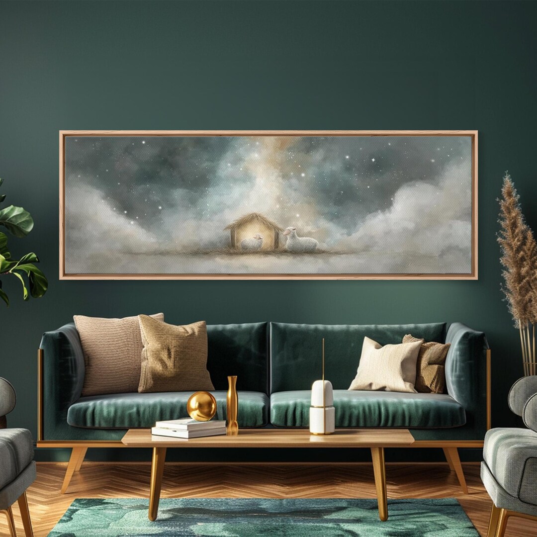 Starry Holy Night, Framed Canvas Print, Christian Wall Art, Panoramic ...