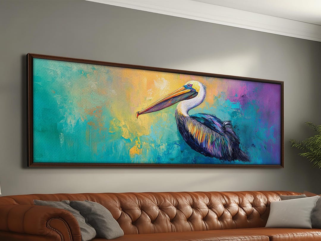Pelican Abstract Framed Canvas Print Coastal Bird Wall Art, Vibrant ...
