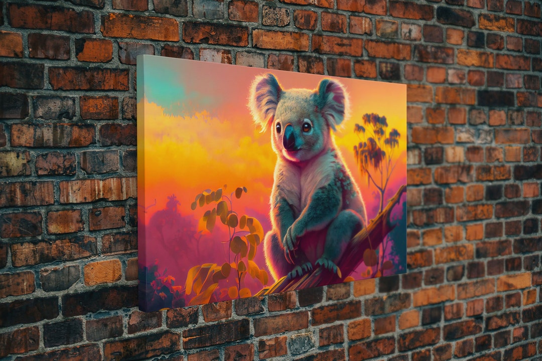Cute Koala Bear at Sunset, Vaporwave Animal Art, Framed Canvas Print ...