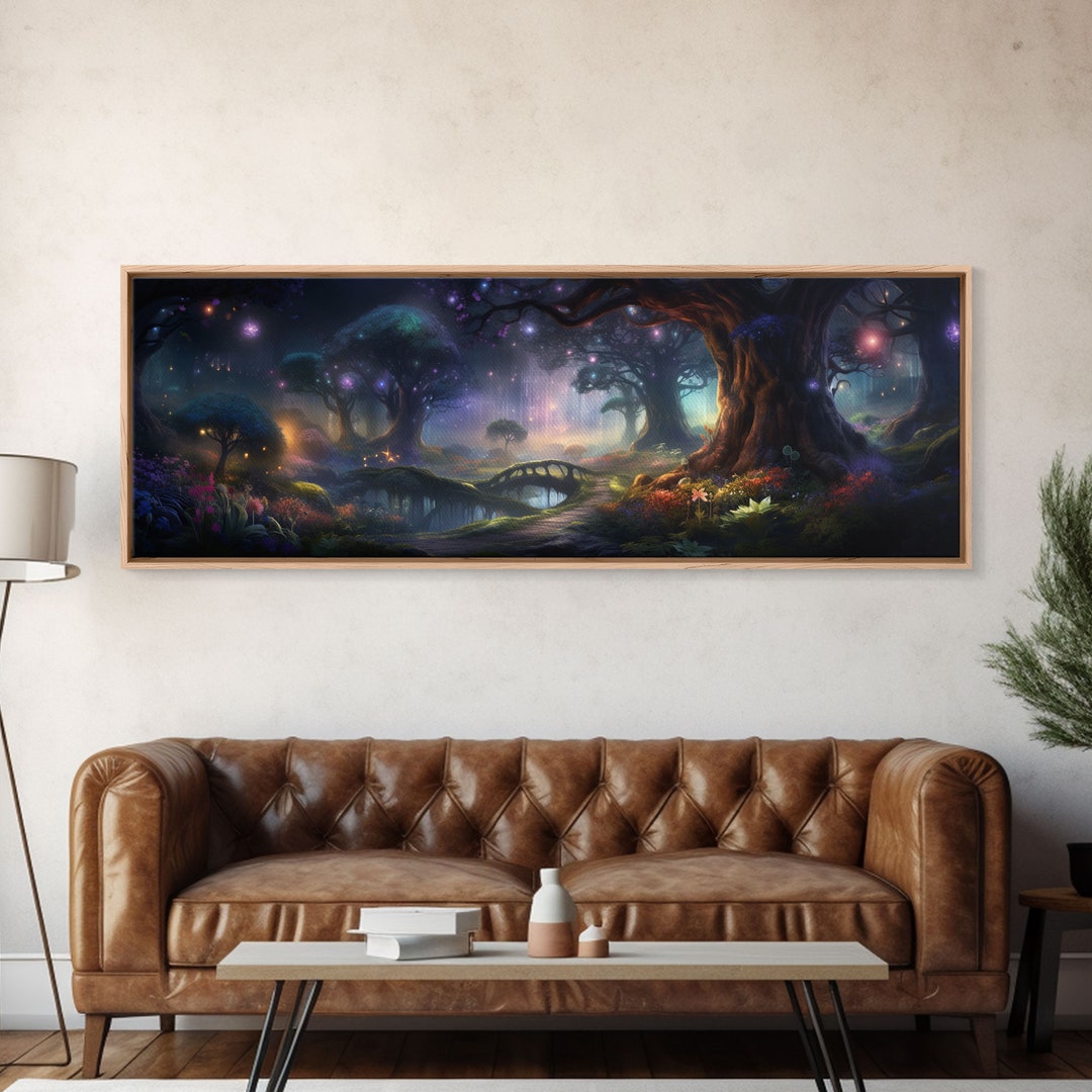 Spiritual Fantasy Forest Wall Art Print, Lanterns and Glowing Trees and ...