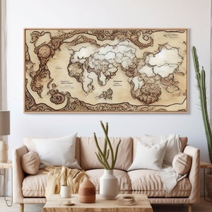 Abstract Fantasy World Map, Canvas Print, Middle Earth Style, Wall Art ...