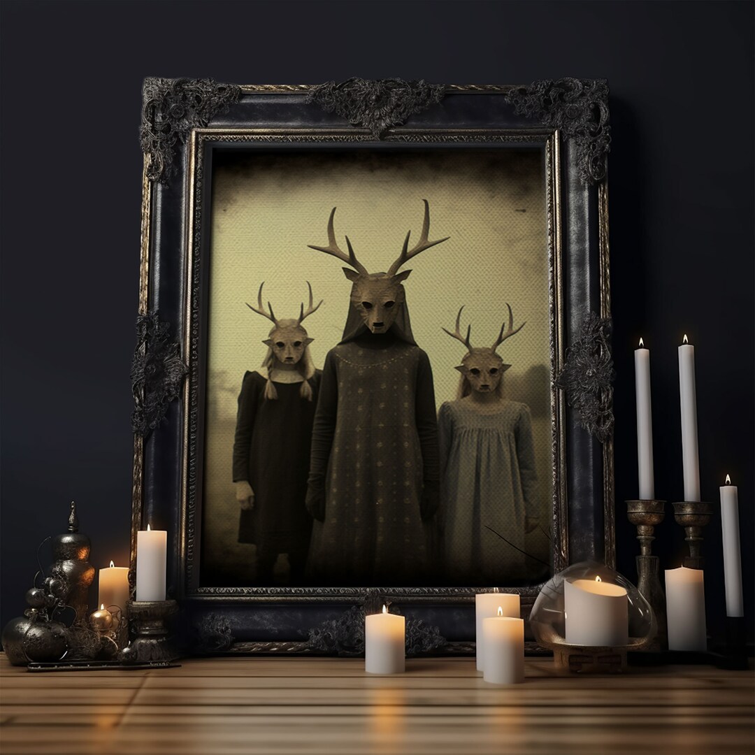 The Cult of the Deer, Creepy Halloween Wall Art, Framed Canvas Print ...