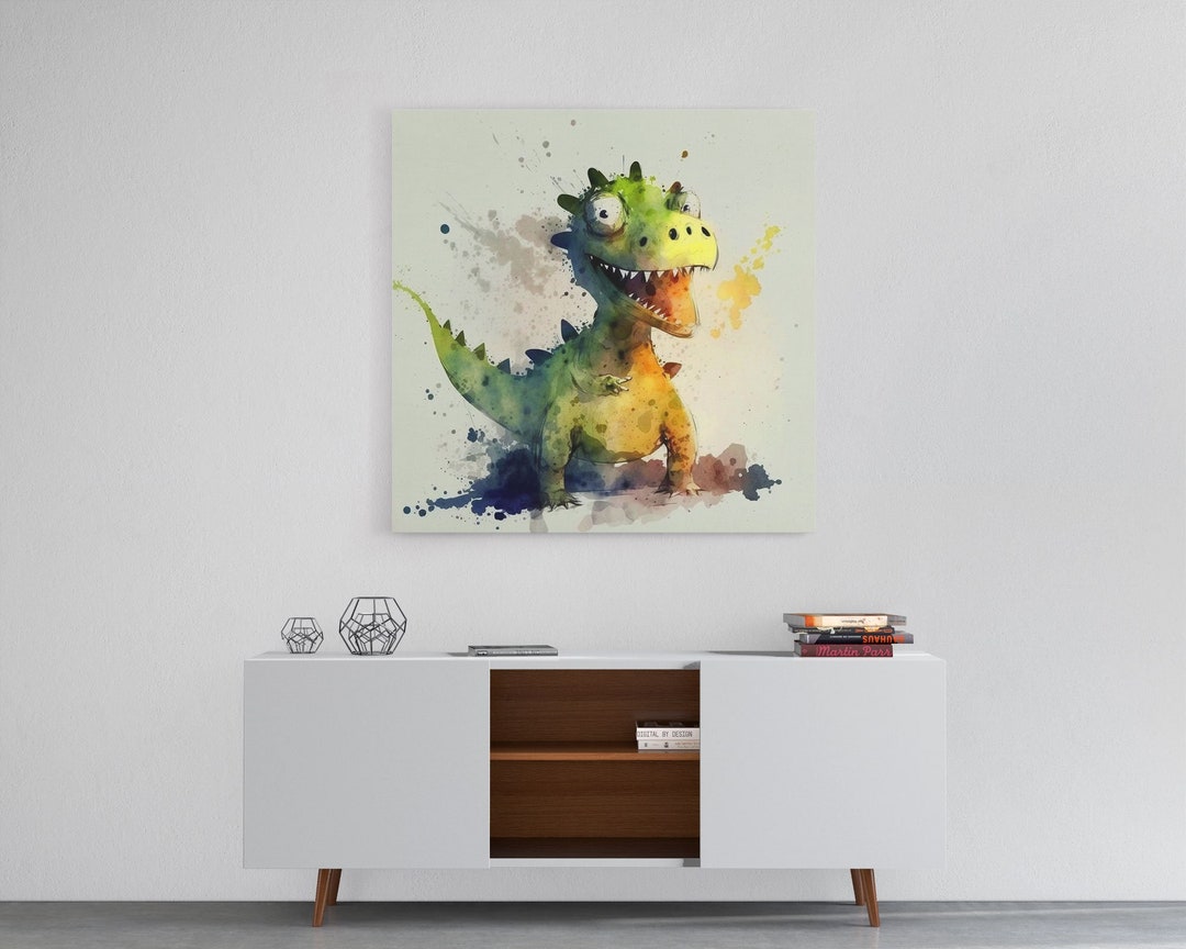 Cute Dinosaur Wall Art, Watercolor T-rex, Cartoon T-rex Art, Framed ...