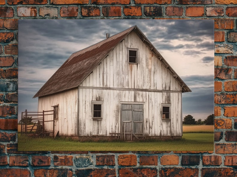 Rustic Farmhouse Wall Decor, White Barn Landscape Print, Farmhouse ...