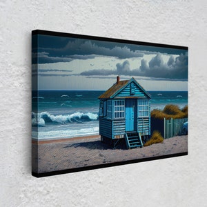 Sea Side Shack Pixel Art, New England Style Beach Art, Framed Canvas ...