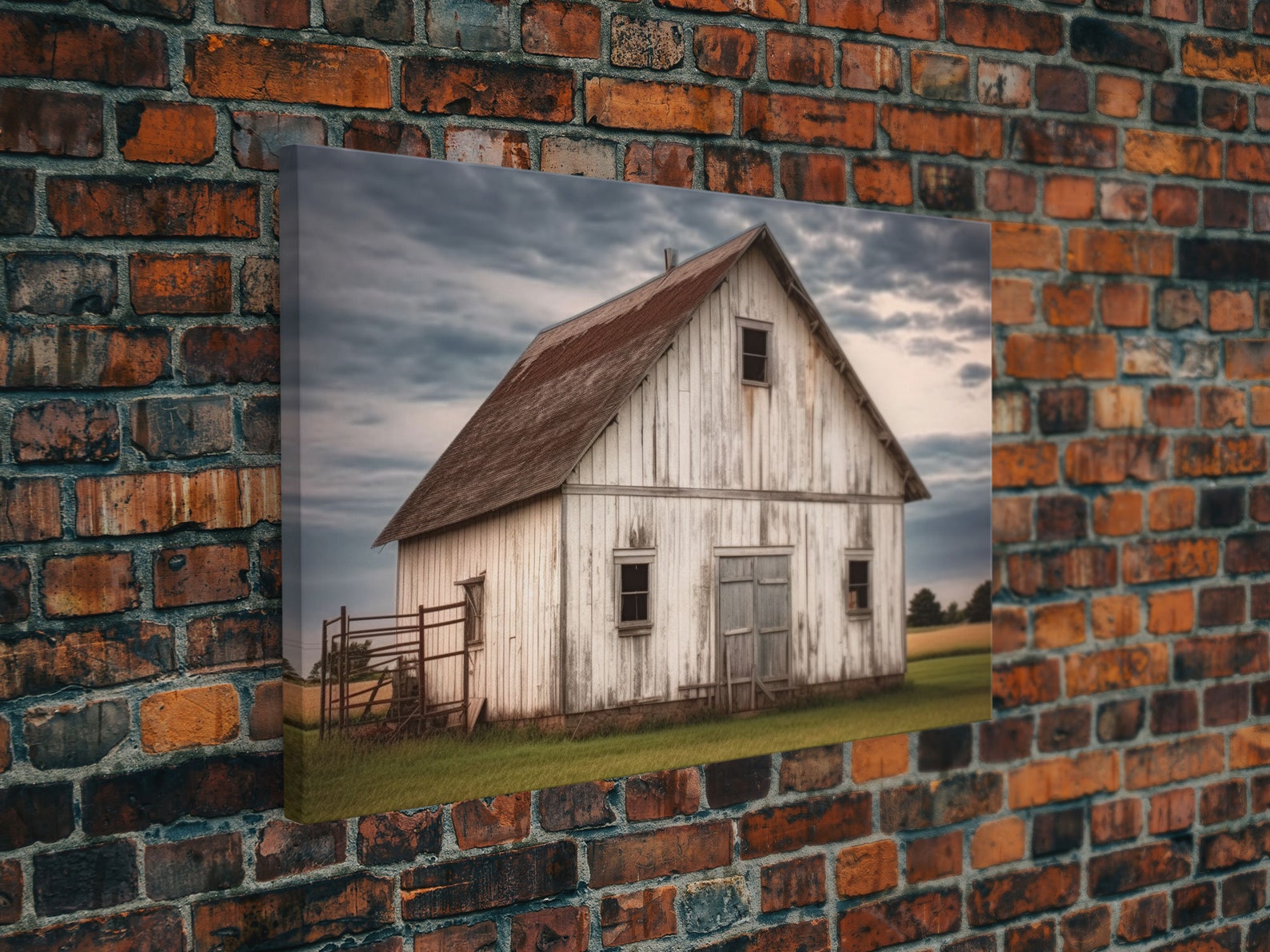 Rustic Farmhouse Wall Decor, White Barn Landscape Print, Farmhouse ...