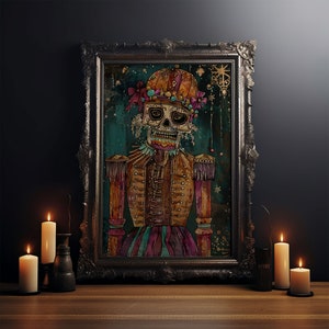 Skeleton Nutcracker in Festive Attire Framed Canvas Print, Halloween ...