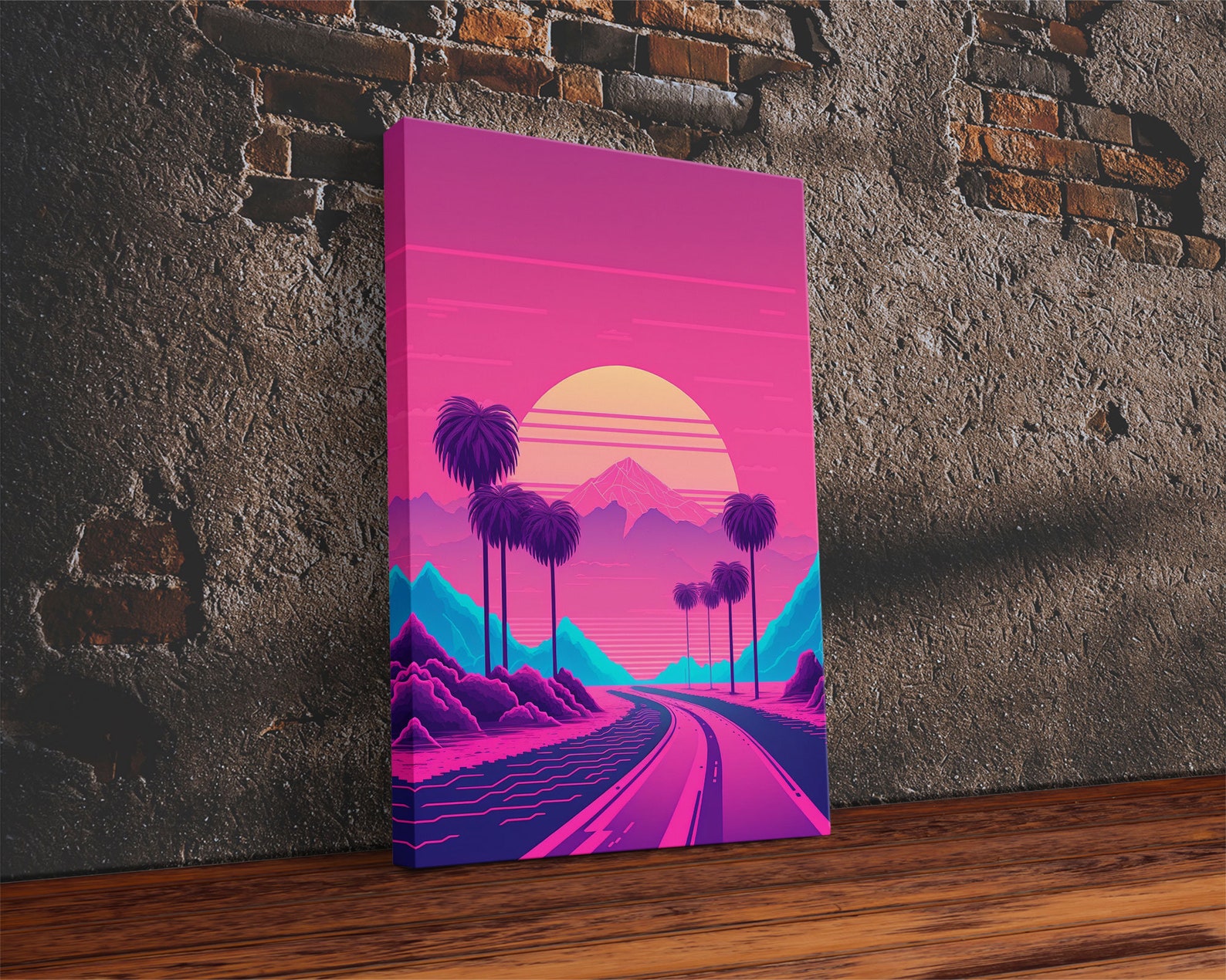 Retro Synthwave 80s Vibes Sunset Over the Mountains and Palm - Etsy