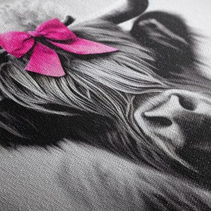 Cute Highland Cow Wearing a Bow, Pink Bow on a Cute Cow, Framed Canvas ...