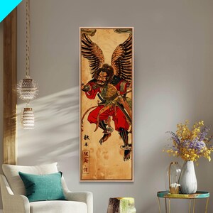 Samurai Warrior With Eagle Wings - Skinny Art Tall Art Framed Canvas ...