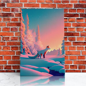 Cute Arctic Fox Art in the Snow, Framed Canvas Print - Etsy