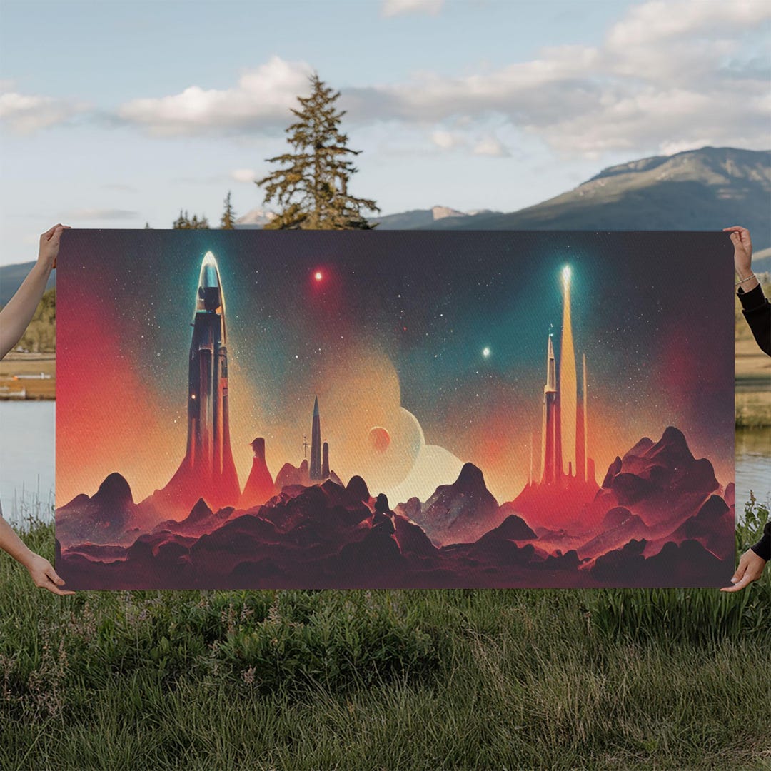 Art Deco Style Space Canvas Print, Space Ship Art, Space Art, Outrun Style, Sci-fi Themed Art ...