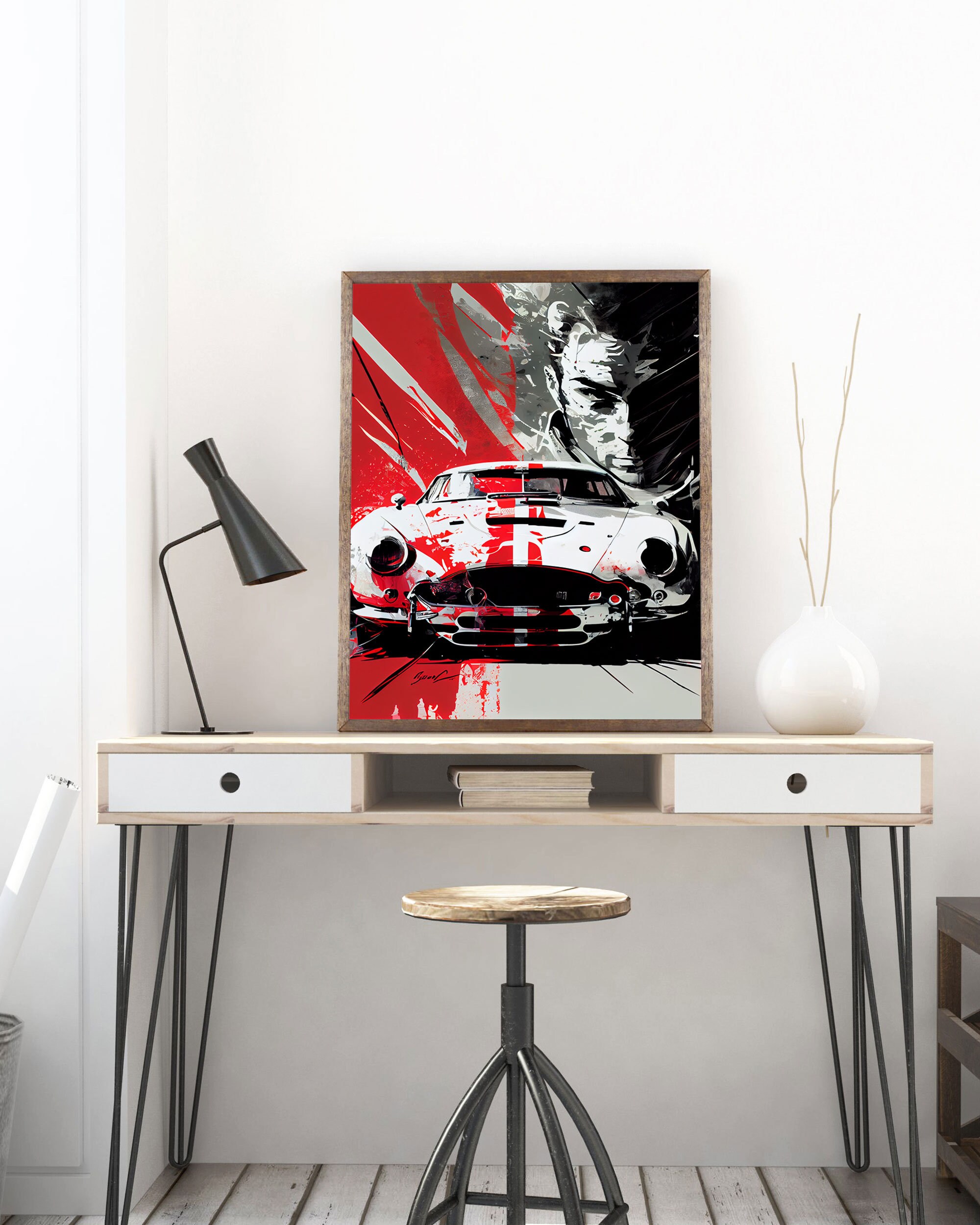 Vintage Race Car Red and White Splatter Paint Supercar Art - Etsy