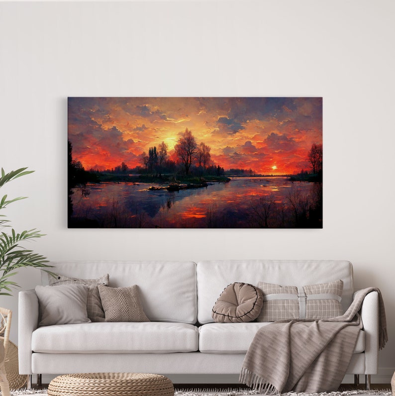 Lake Sunset Oil Painting on Canvas Canvas Print Ready to - Etsy