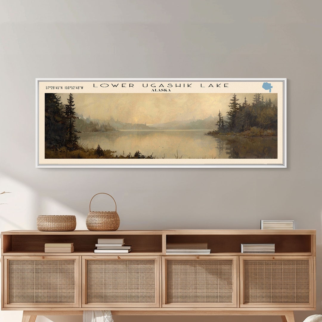 Lower Ugashik Lake Framed Canvas Print, Lake House Decor, Panoramic ...