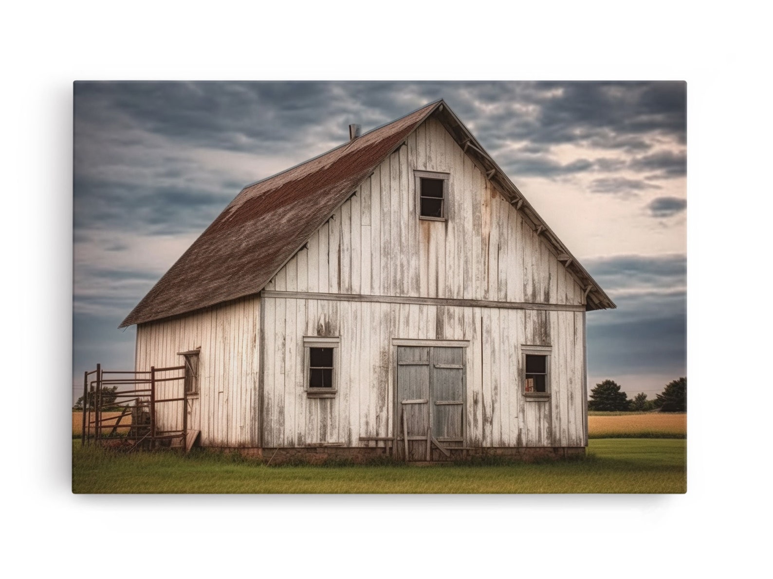 Rustic Farmhouse Wall Decor, White Barn Landscape Print, Farmhouse ...