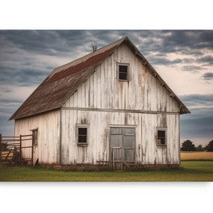 Rustic Farmhouse Wall Decor, White Barn Landscape Print, Farmhouse ...