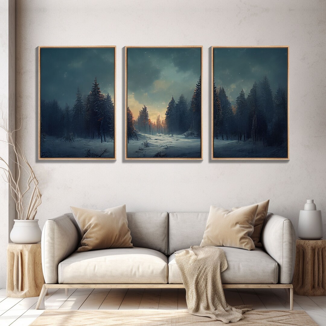 3 Piece Art Winter Nature Landscape Framed Canvas Prints - Etsy