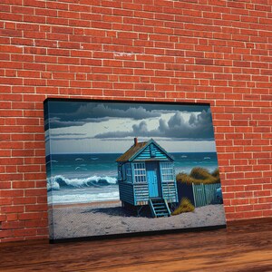 Sea Side Shack Pixel Art, New England Style Beach Art, Framed Canvas ...