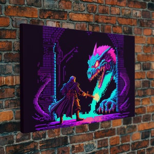 Wizard VS Hydra, RPG Pixel Art, Vaporwave Aesthetic Video Game Pixel ...