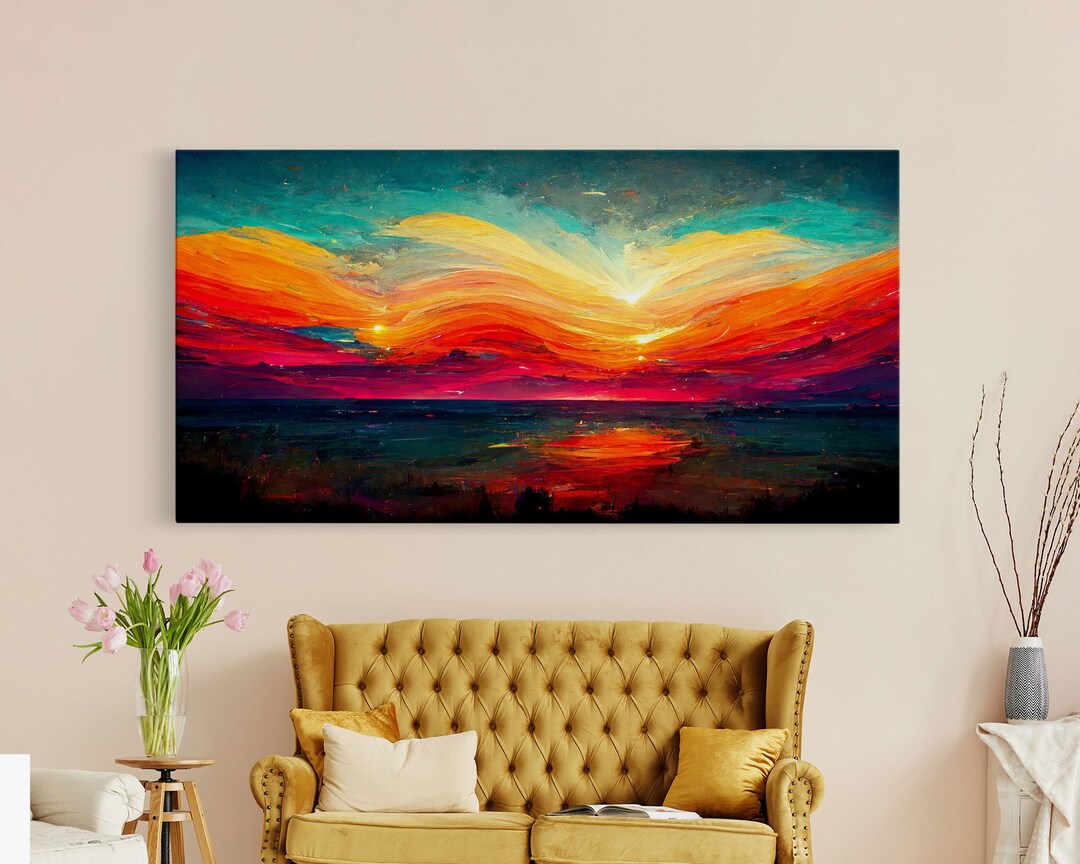 Beautiful Sunset Canvas Print Canvas Art Ink Painting Style - Etsy