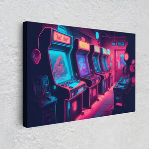 Synthwave Game Room Art, Neon Retro 90s Arcade Room Wall Art, Framed ...