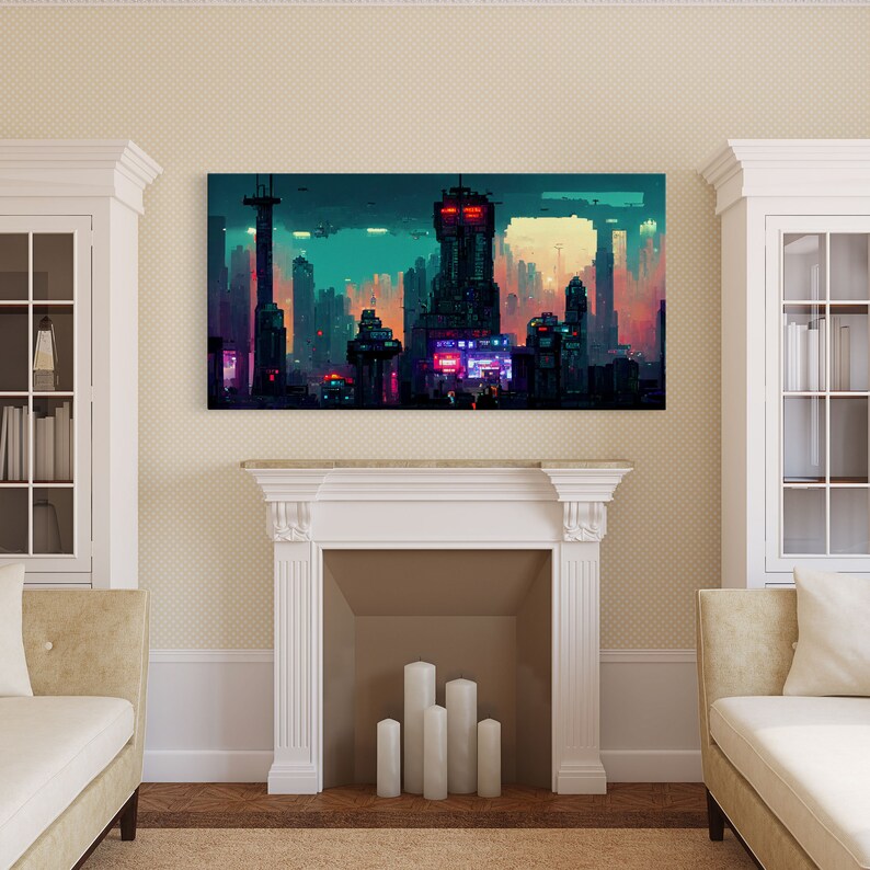 Cyberpunk City Pixel Art Canvas Print Wall Art Bladerunner - Etsy