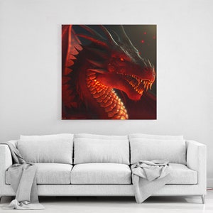 Portrait of an Evil Ruby Red Dragon, Fantasy Art, Framed Canvas Print ...
