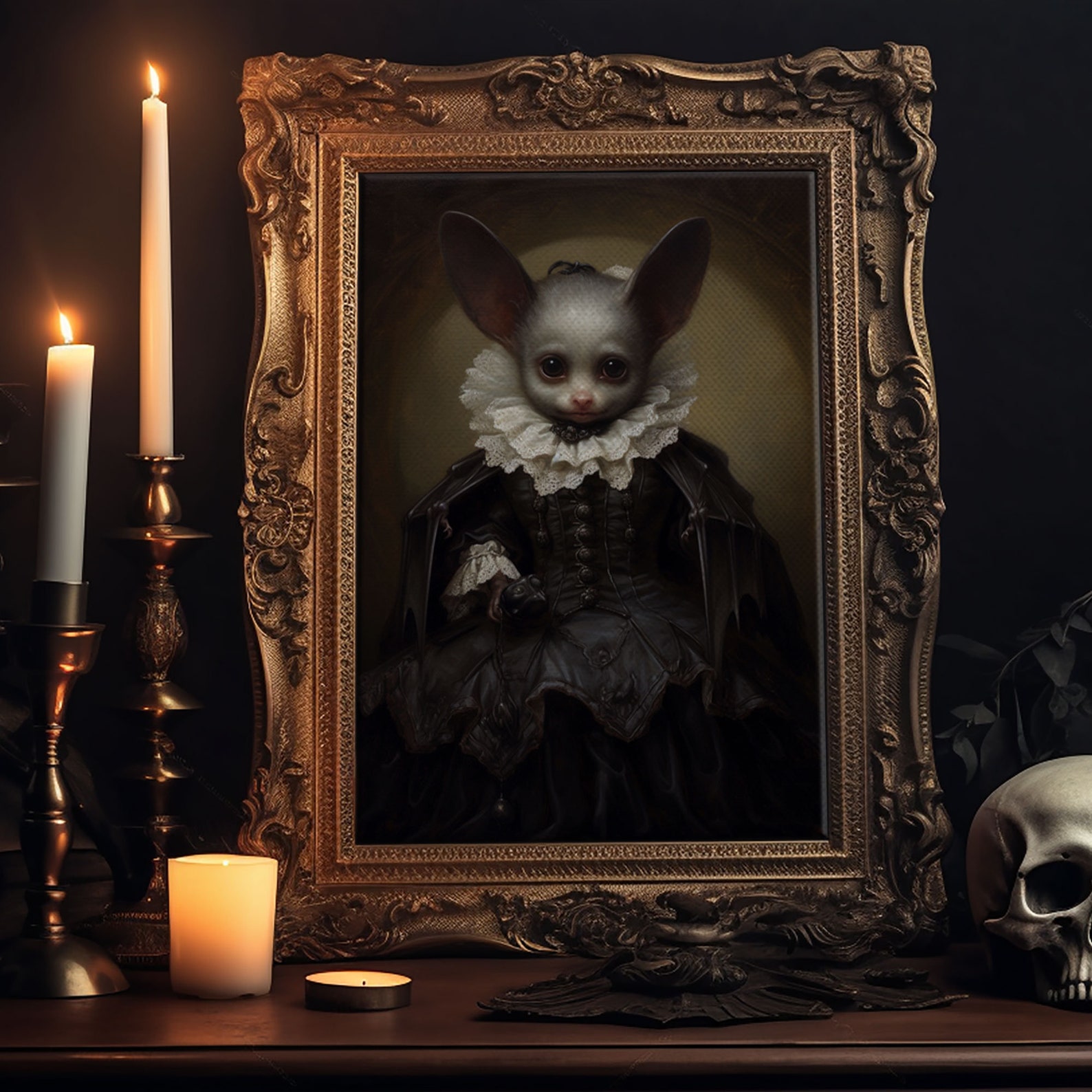 Cute Vampire Bat Painting, Vintage Canvas, Art Canvas Print, Dark ...