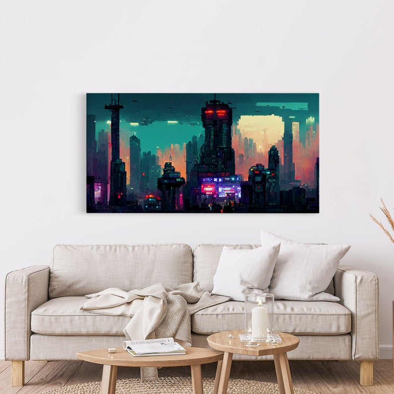 Cyberpunk City Pixel Art Canvas Print Wall Art Bladerunner - Etsy